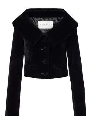 Nina Ricci Cropped Cotton Velvet Jacket - Black