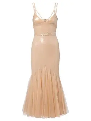 David Koma Sequined Tulle Gown - Beige