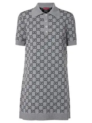 Gucci Gg Wool-blend Polo Dress - Grey