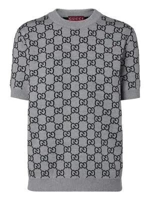 Gucci Gg Reversible Wool-blend Top - Grey