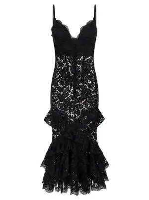 Roberto Cavalli Lace Ruffled Dress - Black