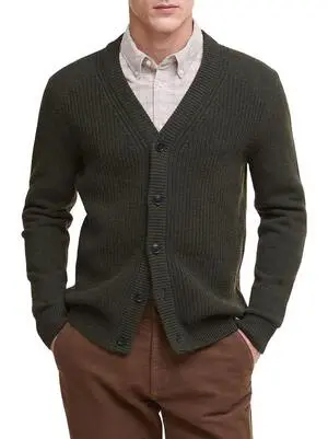 Barbour Mainland Ribbed Wool & Cotton Cardigan - Olive