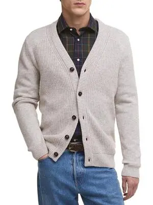 Barbour Mainland Ribbed Wool & Cotton Cardigan - Mist