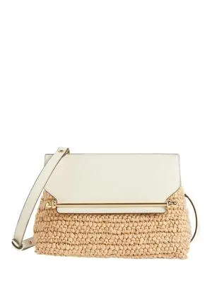 Strathberry Stylist Raffia & Leather Clutch - Vanilla