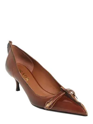 Prada Exposed Seam Kitten Heel Pumps - Cacao