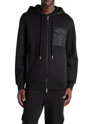 Moncler Mixed Media Zip Hoodie - Black