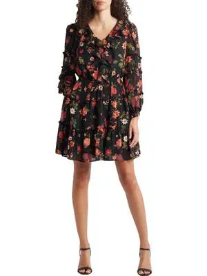 CECE DUPRAZ Floral Ruffle Dress - Ruby Wine