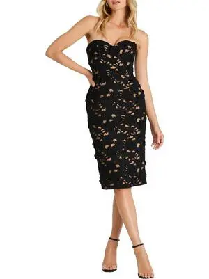 HELSI Lina Embroidered Strapless Sheath Dress Black/nude