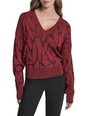Dkny Jacquard V-neck Sweater - Merlot