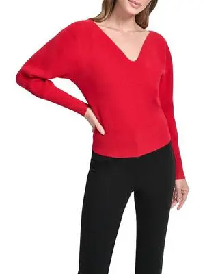 Dkny V-neck Dolman Sleeve Pullover Sweater - City Crimson