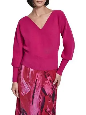 Dkny V-neck Dolman Sleeve Pullover Sweater - Fuchsia