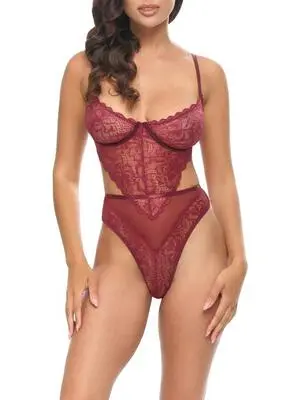 OH LA LA CHERI Floral Lace Teddy - Syrah