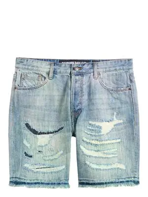 BILLIONAIRE BOYS CLUB Distressed Denim Shorts With Frayed Hem - Blue