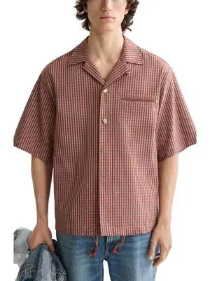 Scotch & Soda Oversize Microcheck Cotton Camp Shirt - Aurora Red Micro Check
