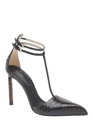 TOM FORD Snakeskin T-strap Pumps - 3bn21 Espresso/black