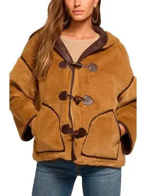 Ramy Brook Lucy Reversible Faux Shearling Hooded Jacket - Camel