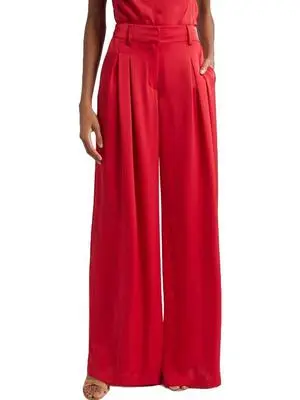 Ramy Brook Oscar Pleated Wide Leg Pants Scarlet Red
