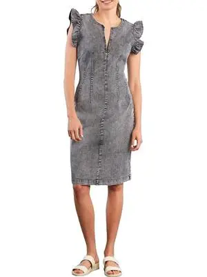 WASH LAB DENIM Kitten Ruffle Sleeve Denim Dress - Lush Grey