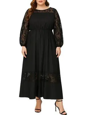 STANDARDS & PRACTICES Mixed Media Long Sleeve Maxi Dress