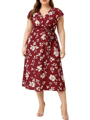 STANDARDS & PRACTICES Floral Wrap Bodice Midi Dress - Red