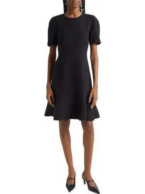 Lafayette 148 New York Flare Hem Wool & Silk Crepe Dress - Black