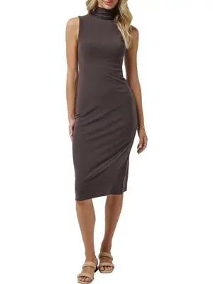 Travis Mathew Sleeveless Mock Neck Rib Dress - Coffee Grounds