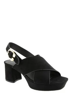 Aerosoles Platform Slingback Sandals Black Suede