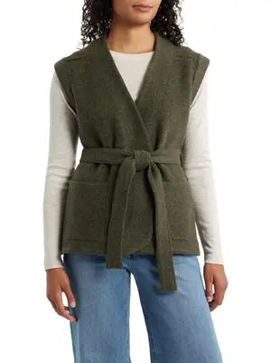 Wit & Wisdom Tie Waist Sweater Vest - Heather Charcoal Olive