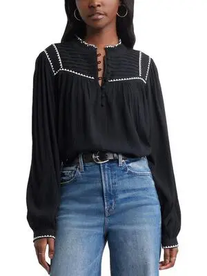 Treasure & Bond Embroidered Long Sleeve Blouse - Black