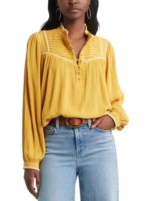 Treasure & Bond Embroidered Long Sleeve Blouse - Yellow Myth