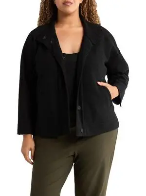 Eileen Fisher Stand Collar Wool Jacket - Black