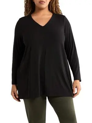 Eileen Fisher Long Sleeve V-neck Tunic Top - Black