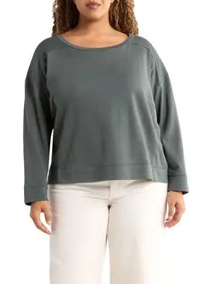 Eileen Fisher Ballet Neck Boxy Organic Cotton Terry Top - Everglade