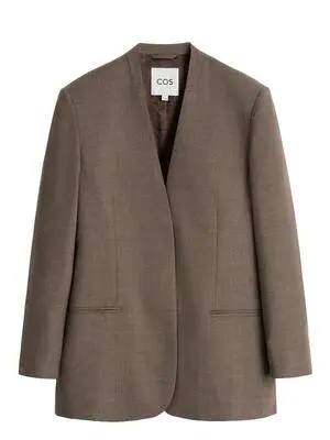 Cos Collarless Wool-blend Blazer - Brown