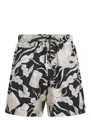 Amiri Floral Print Silk Shorts - Black