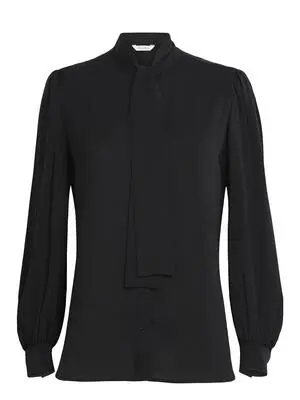 Max Mara Silk Pussybow Blouse - Black