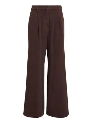 Max Mara Cotton Pleated Wide-leg Trousers - Brown