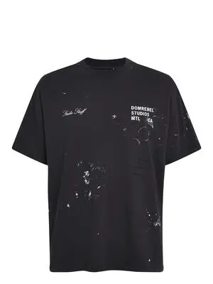 DOMREBEL Cotton Paint-splatter Staff T-shirt - Black