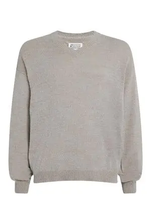 MAISON MARGIELA Cotton-blend V-neck Sweater - Beige