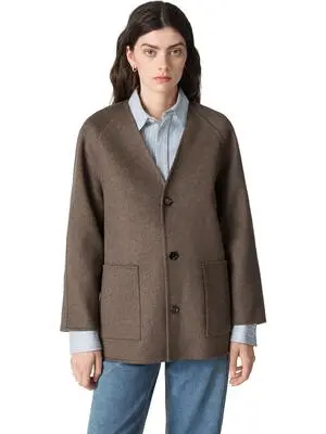 BOTTEGA  VENETA Double Face Wool Short Coat - Chestnut Melange