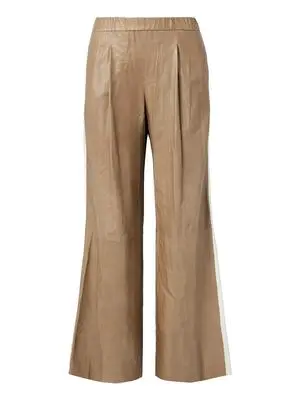 TWP Eva Pleated Crinkled Leather Wide-leg Pants - Brown