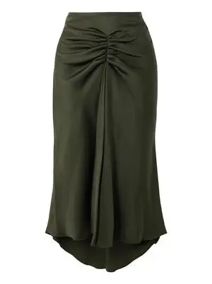 Victoria Beckham Bella Gathered Satin-crepe Midi Skirt - Green