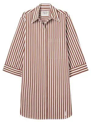 TWP Striped Cotton-poplin Shirt Dress - Brown