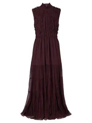 Ulla Johnson Verona Ruffled Smocked Silk-crepon Gown - Burgundy