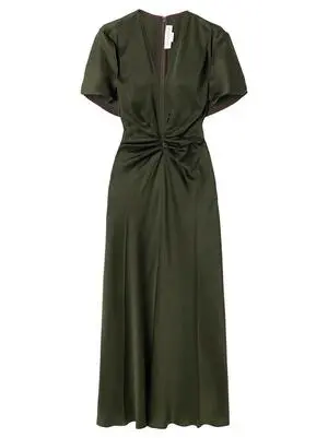 Victoria Beckham Bella Gathered Satin Midi Dress - Green