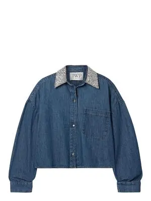 TWP Cropped Crystal-embellished Denim Shirt - Blue
