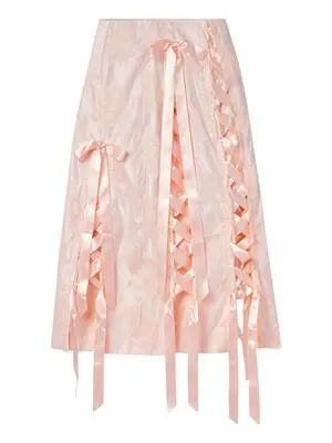 Simone Rocha Unraveling Ribbon Lace-up Brocade Midi Skirt - Pink