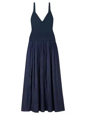 LA LIGNE Romeo Ribbed-knit And Poplin Maxi Dress - Blue