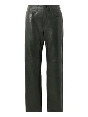 BLAZÉ MILANO Emera Snake-effect Leather Straight-leg Pants - Green