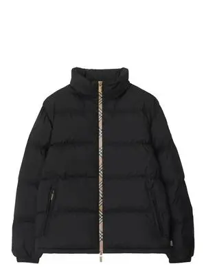 Burberry Puffer Jacket With Check Trim Black